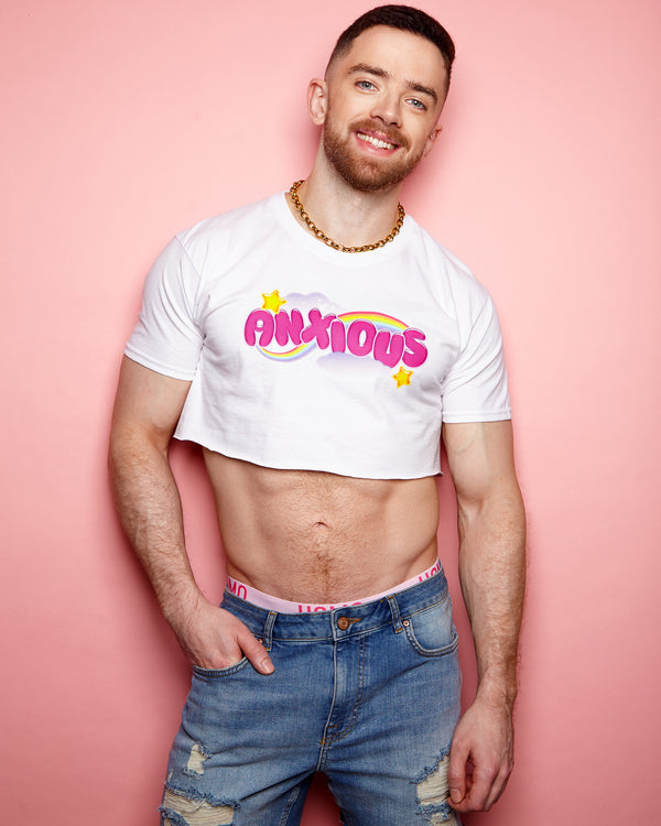 Anxious but cute, white - mens crop top. – HOMO